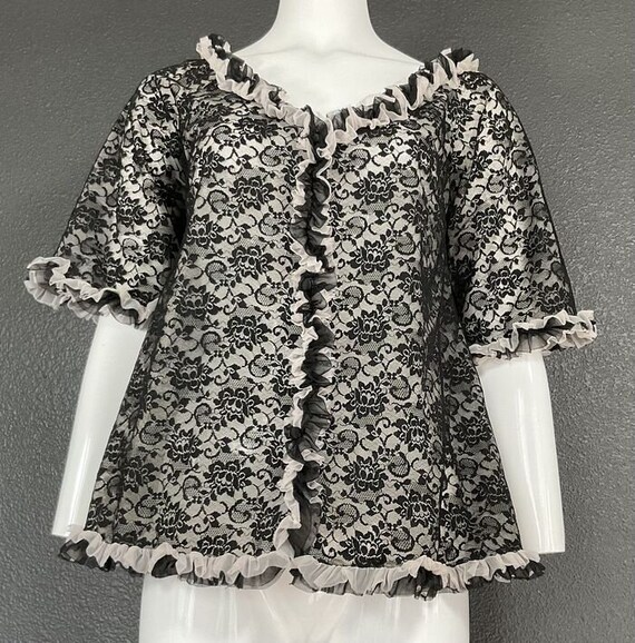Frilly Ruffled Black Lace Illusion Pink Chiffon Nylon… - Gem