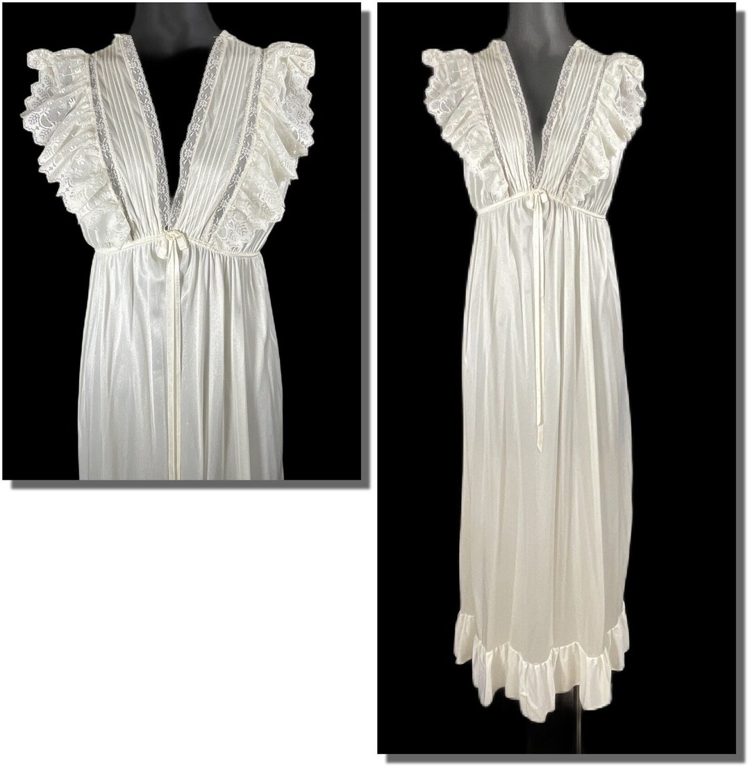 Frilly Ruffled Ivory Nylon Gown Vintage Prissy Nightgown W Lace M - Etsy
