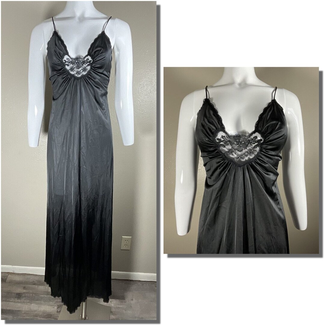 Vintage Vanity Fair Body Skimming Nylon Sexy Gown W Lace & Huge Back ...