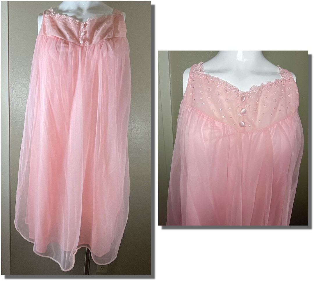 Vintage Fluffy Pink Chiffon and Nylon Babydoll Gown W Prissy Lace M L - Etsy