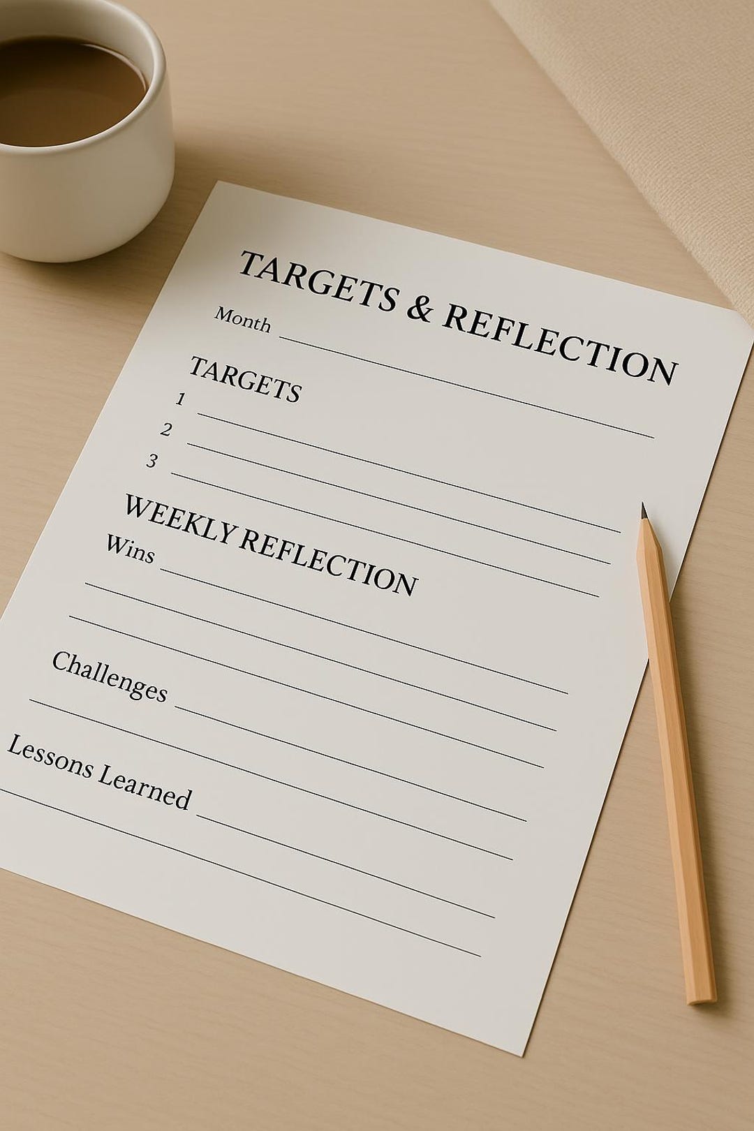 Targets & Weekly Reflection Printable – Minimalist Goal Tracker Sheet ...