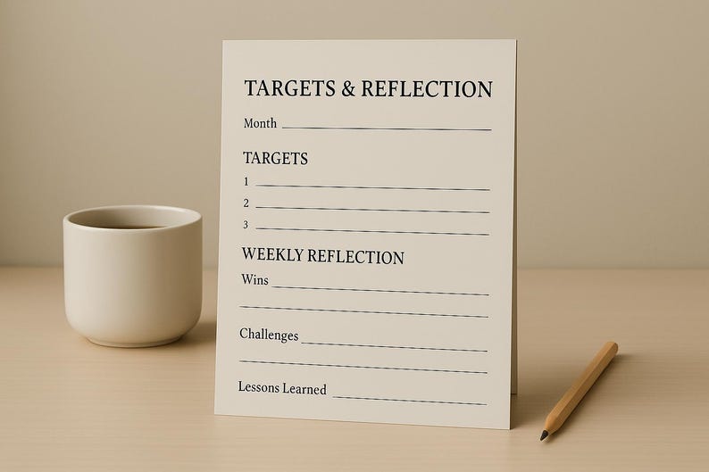 Targets & Weekly Reflection Printable – Minimalist Goal Tracker Sheet ...