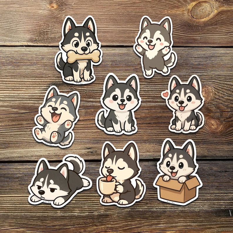 Husky Dog Vinyl Sticker Set – Kawaii Puppy Expressions Collection - Etsy