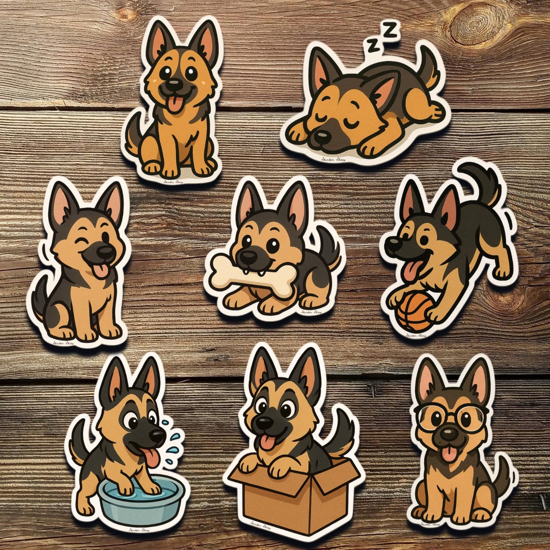 German Shepherd Sticker Pack | Cute Chibi GSD Vinyl Decals | Funny ...