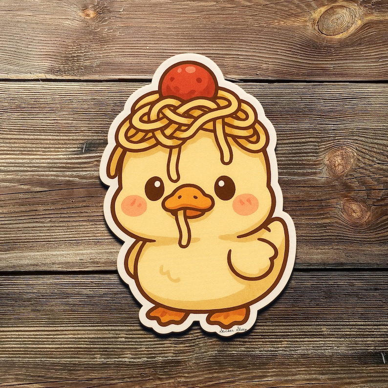 Kawaii Duck With Spaghetti Vinyl Sticker – Funny Foodie Decal - Etsy