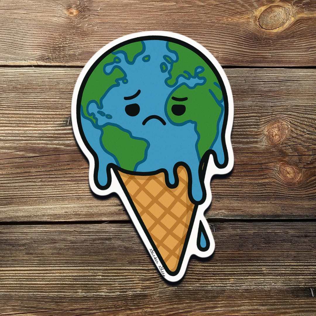 Melting Earth Ice Cream Cone Sticker: Climate Change Awareness Vinyl ...