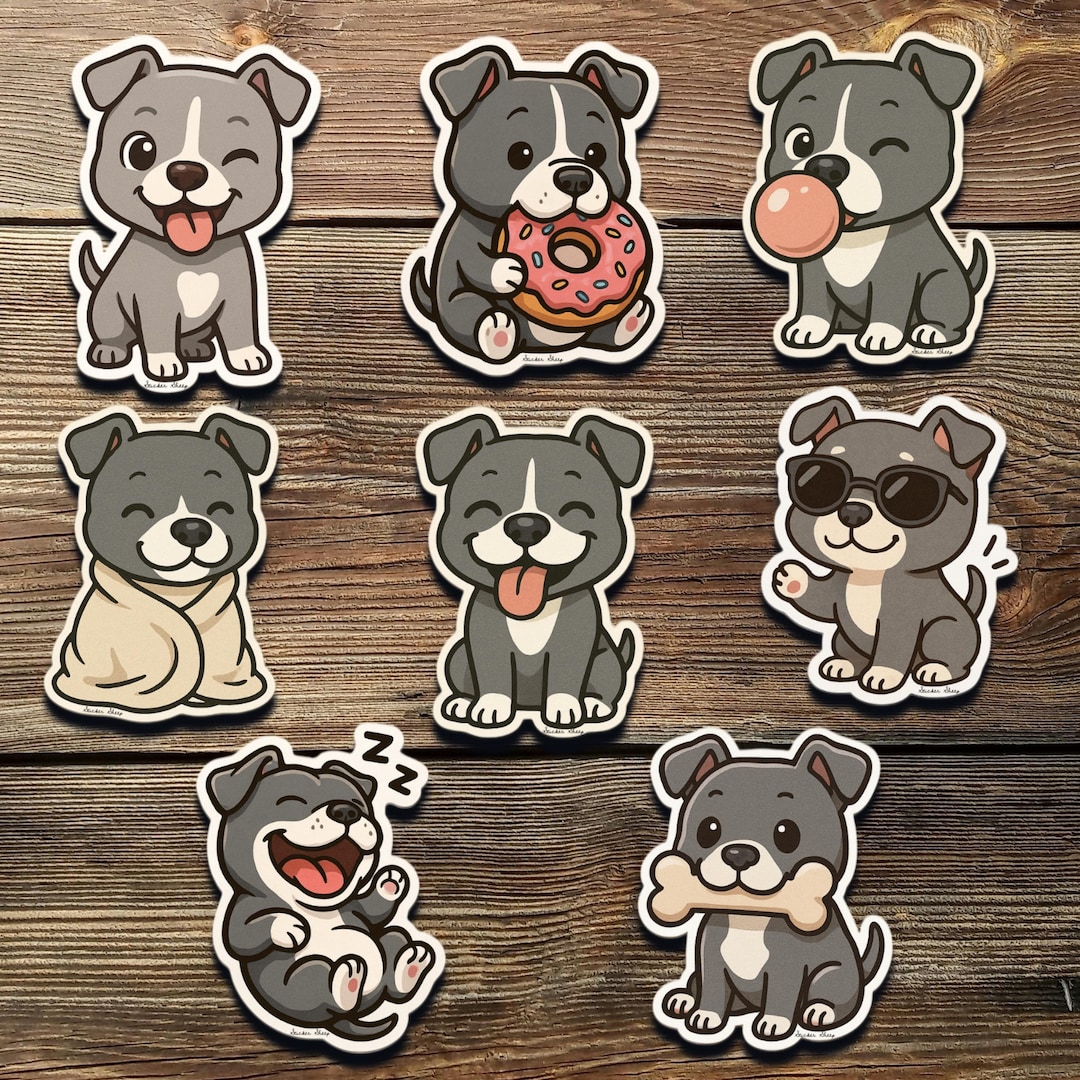 Pitbull Sticker Pack – Cute Kawaii Pit Bull Decals | Chibi Dog Stickers ...