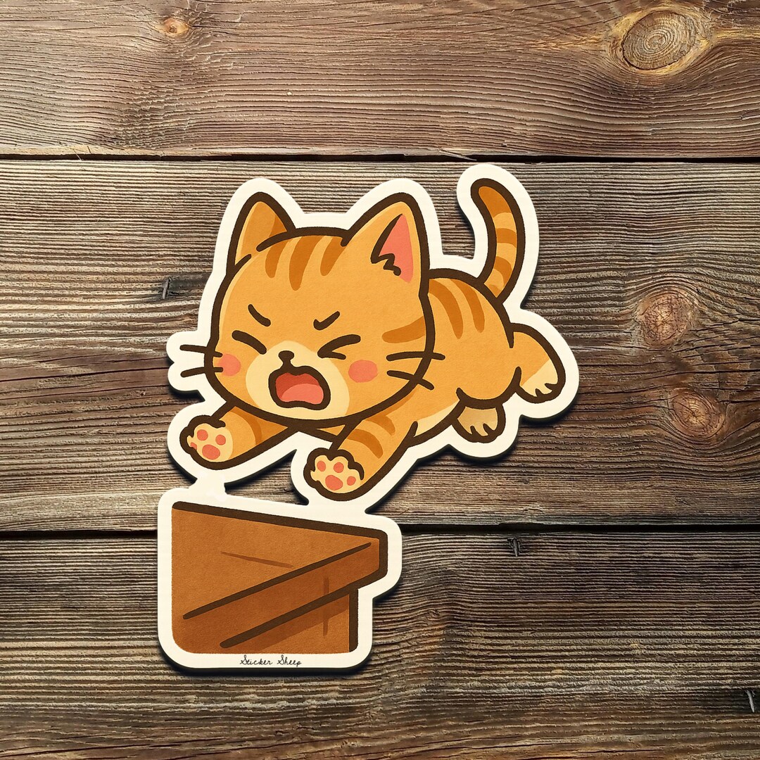 Funny Cat Jumping Sticker – Kawaii Cartoon Vinyl Decal for Laptops ...