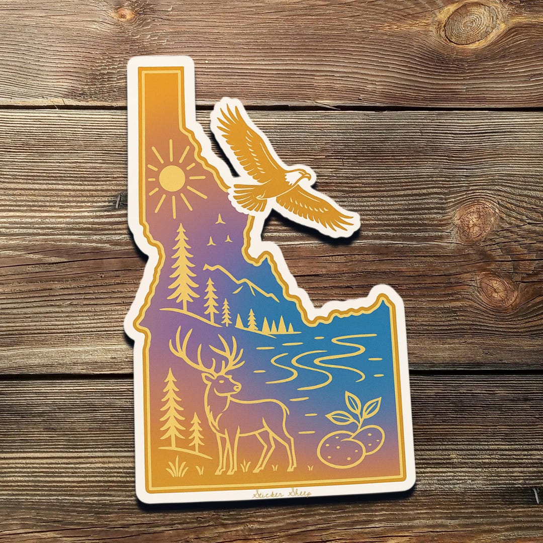 Sunset Gradient Idaho Sticker – Die Cut State Shape With Mountains ...
