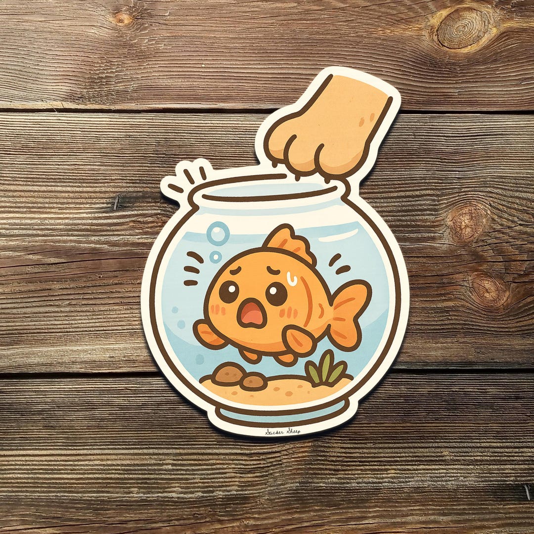 Funny Goldfish Sticker: Kawaii Fishbowl Panic Scene Vinyl Decal - Etsy