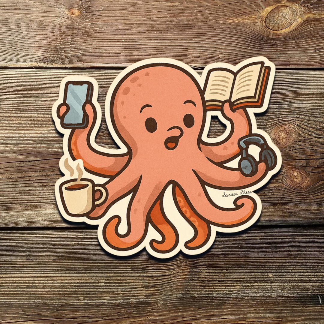 Multitasking Octopus Sticker: Funny Waterproof Vinyl Decal - Etsy
