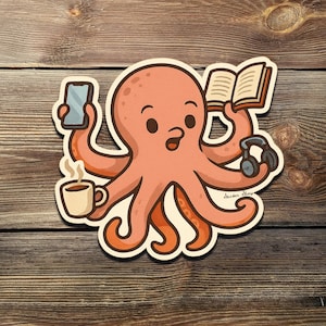 Multitasking Octopus Sticker: Funny Waterproof Vinyl Decal - Etsy