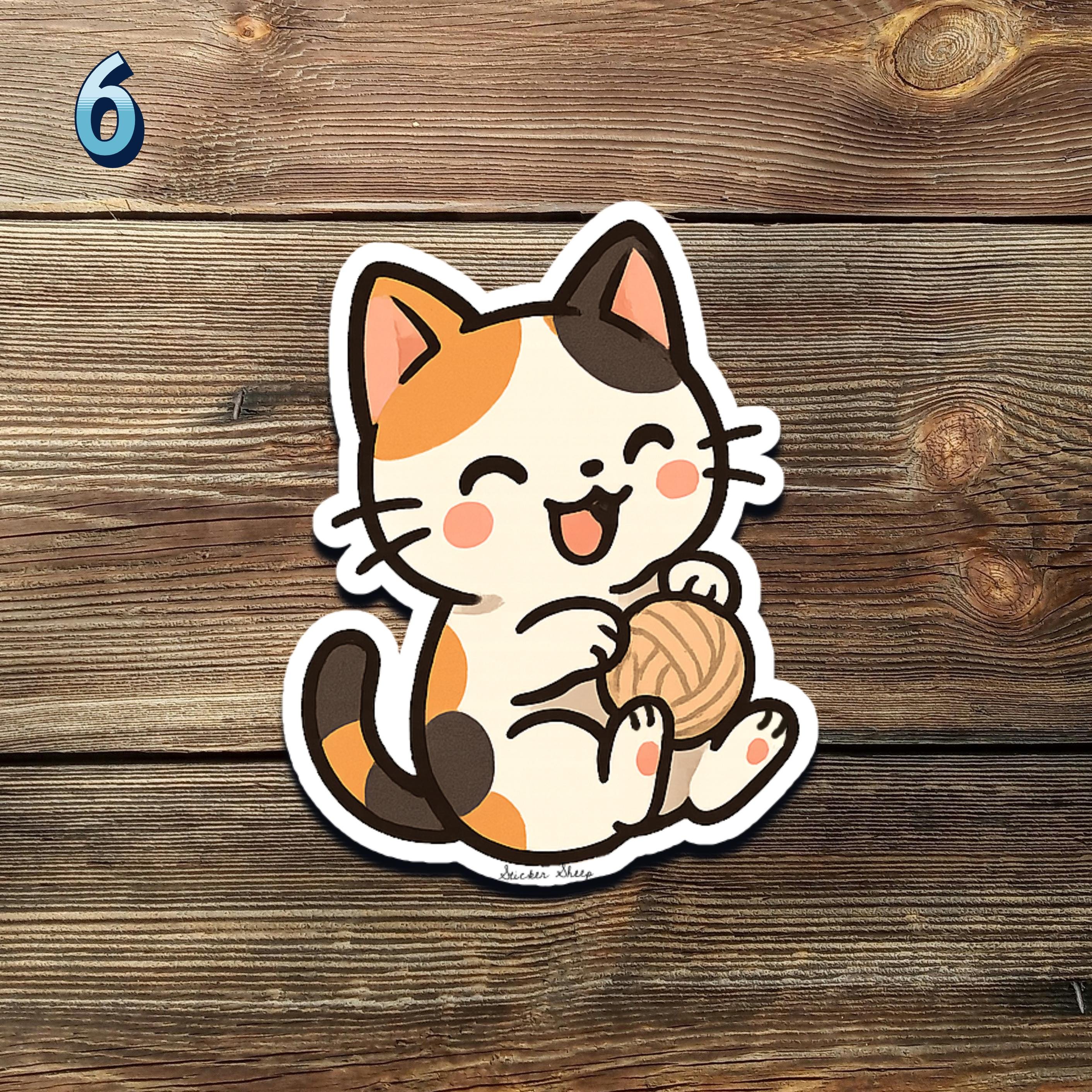 Cute Calico Cat Sticker Pack Kawaii Cartoon Kitty Vinyl Decals for ...