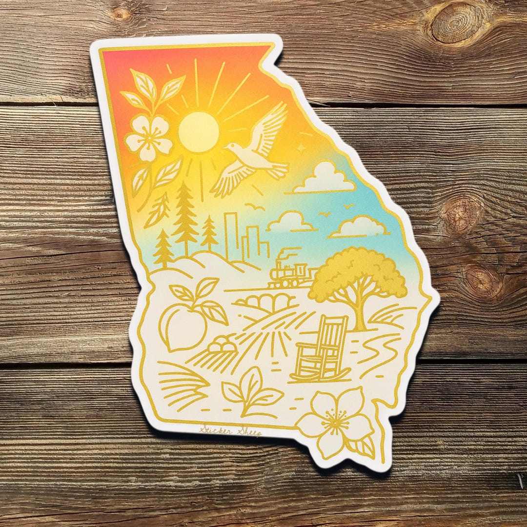 Georgia State Sticker | Peach Sunset Vinyl Decal | Southern Travel Gift ...