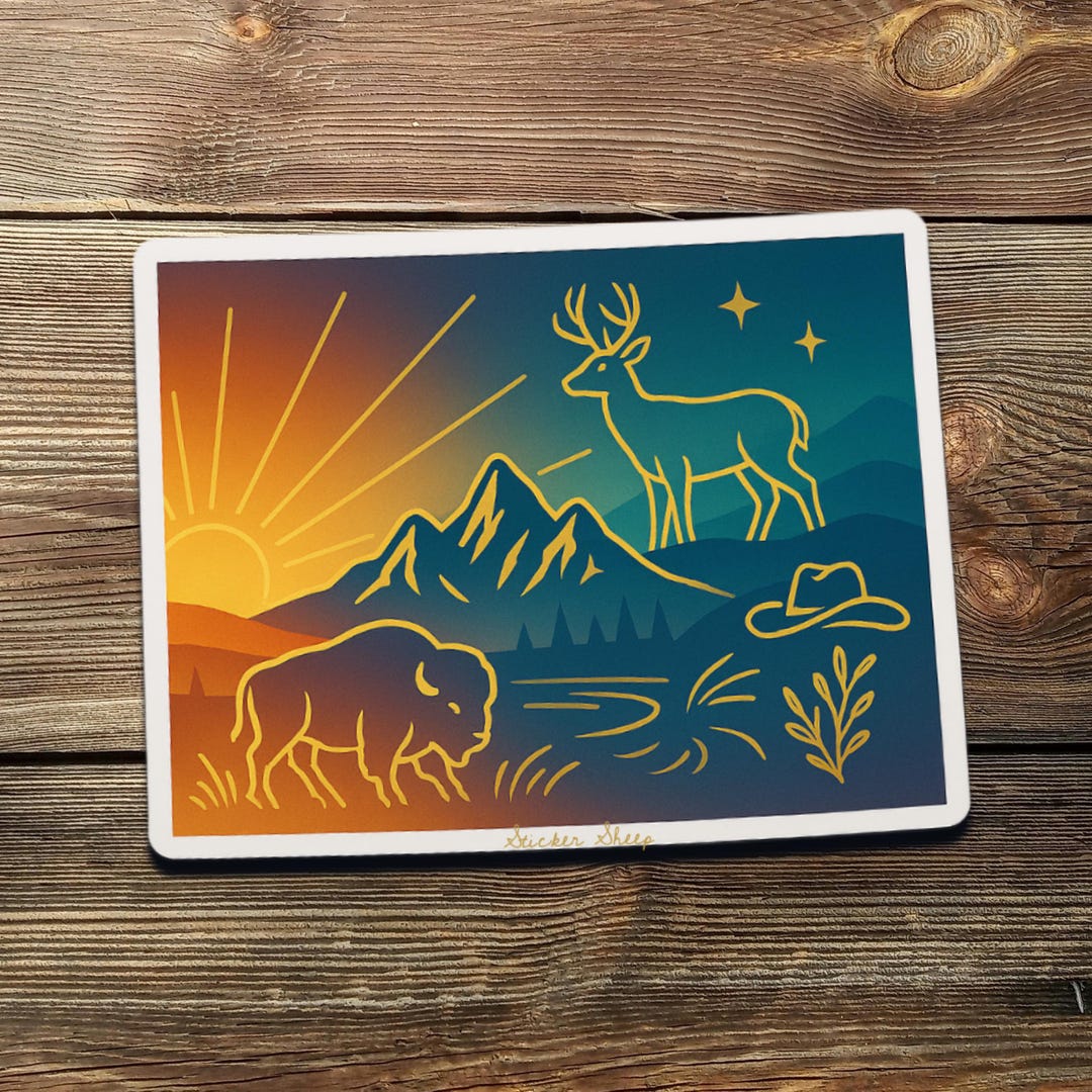 Wyoming Bison Vinyl Sticker: Cowboy Hat Sunset Prairie Design - Etsy