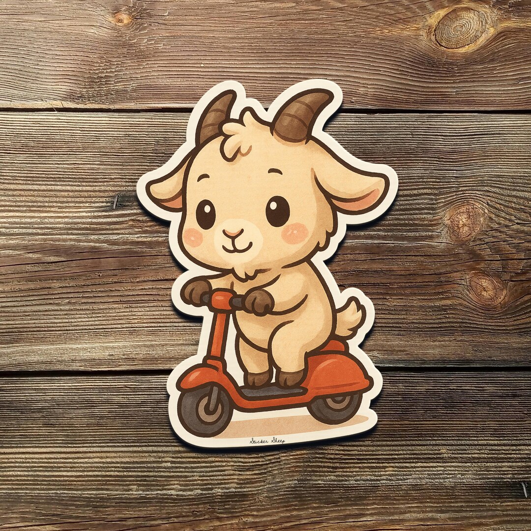 Funny Goat on Scooter Sticker – Cute Kawaii Vinyl Decal for Laptops ...
