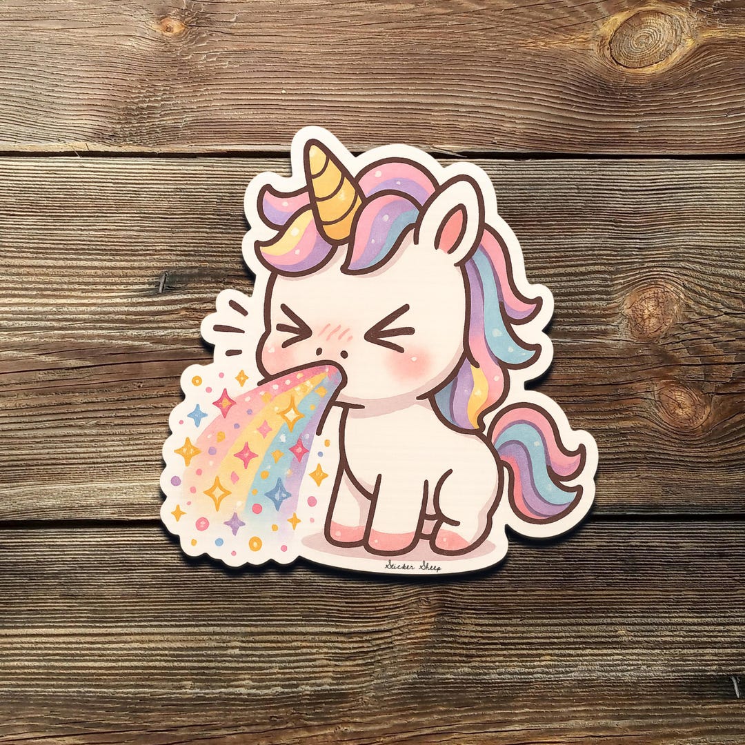 Vomit Glitter Unicorn Sticker – Cute Kawaii Rainbow Barf Vinyl Decal ...