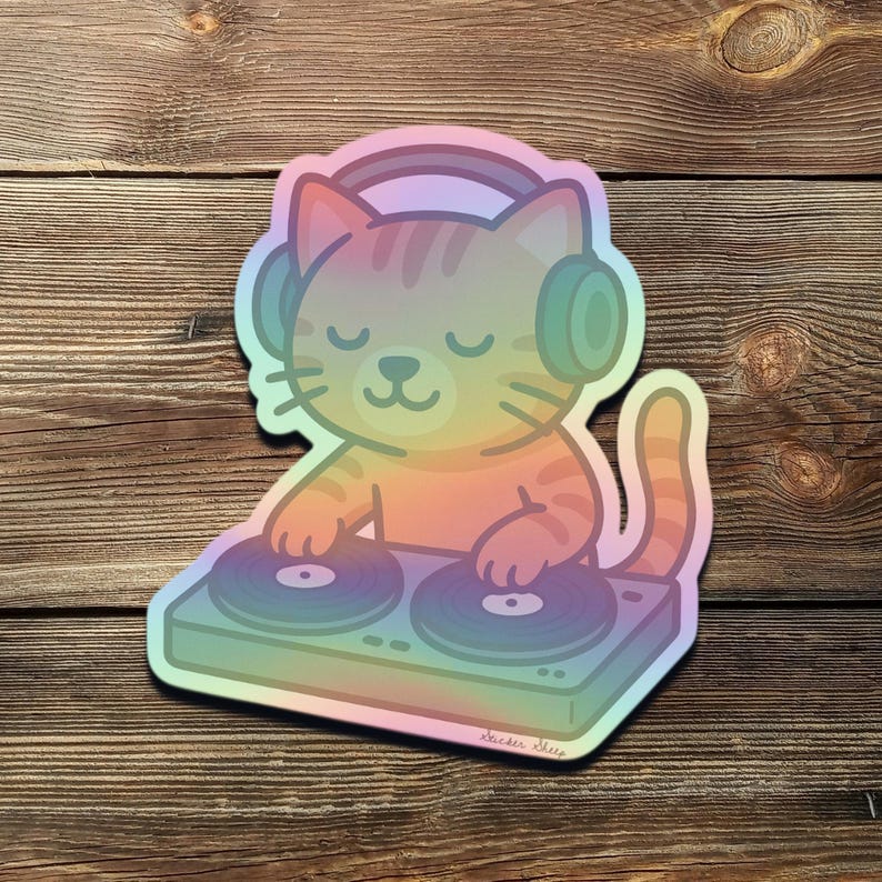 DJ Cat Vinyl Sticker – Tabby on Turntable Music Design - Etsy
