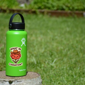 Funny “what in Carnation?” Cowboy Flower Sticker – Cute Western Pun ...