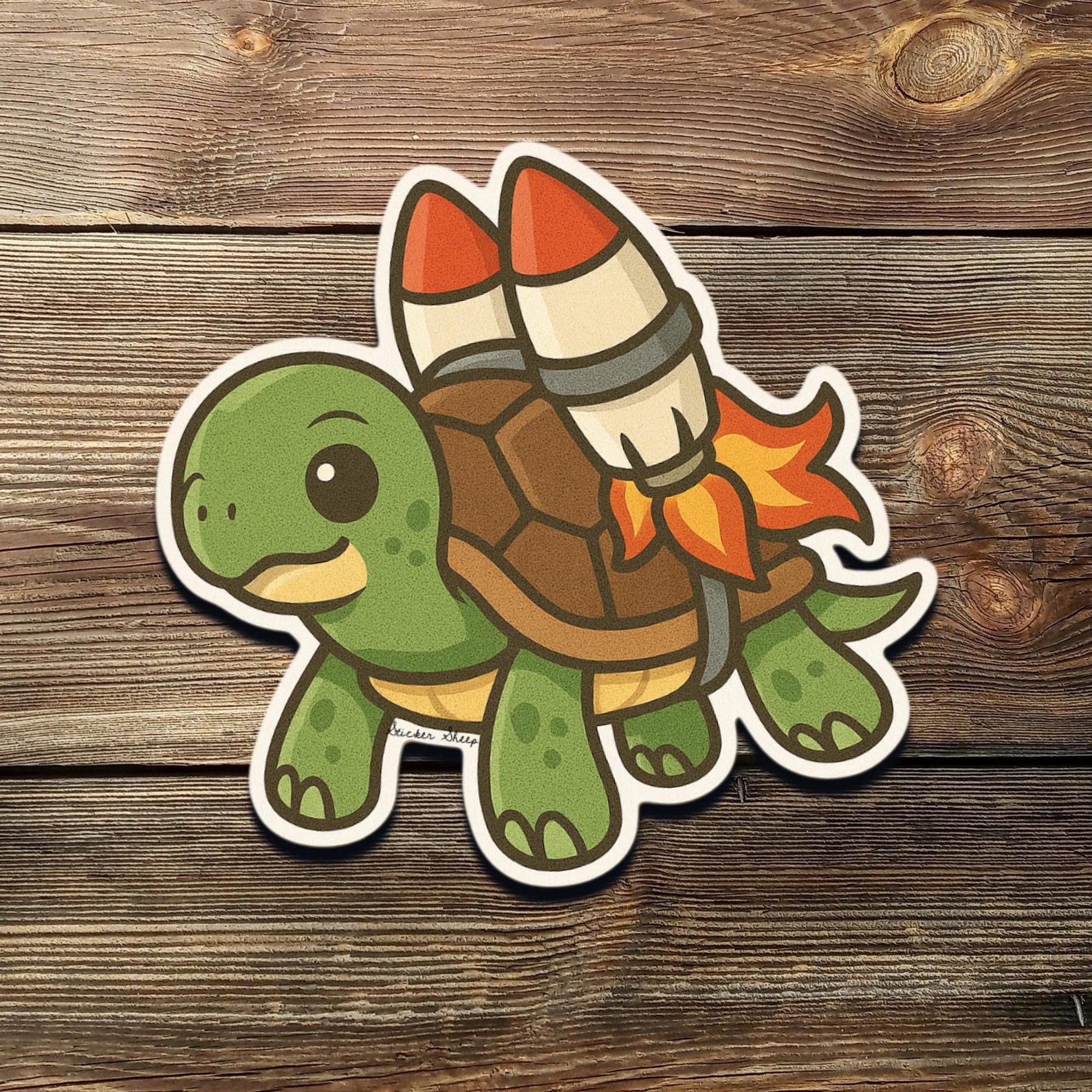 Rocket Turtle Sticker – Cartoon Turtle Vinyl Decal With Jetpack Shell ...