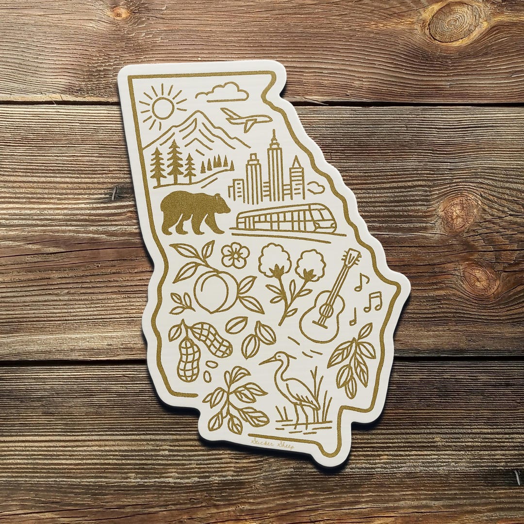 Georgia State Sticker – Gold Foil Outline Peach State Decal With Music ...
