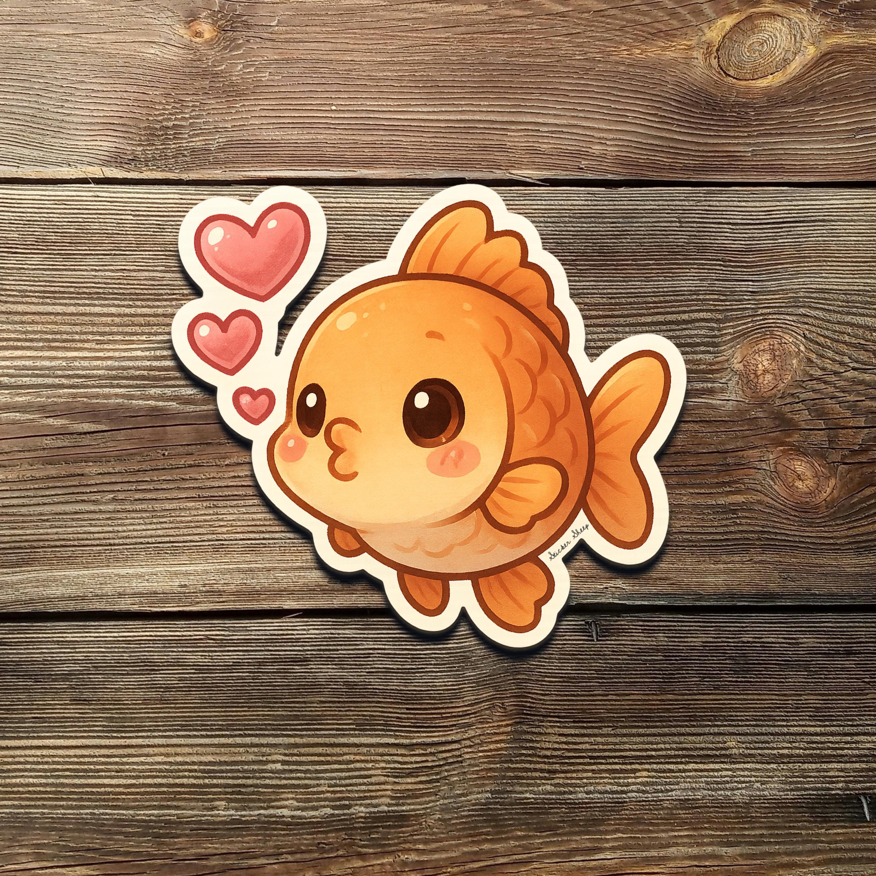 Kawaii Goldfish Sticker: Blowing Hearts, Waterproof Vinyl Decal - Etsy
