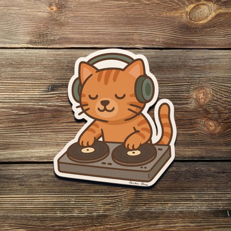 DJ Cat Vinyl Sticker – Tabby on Turntable Music Design - Etsy