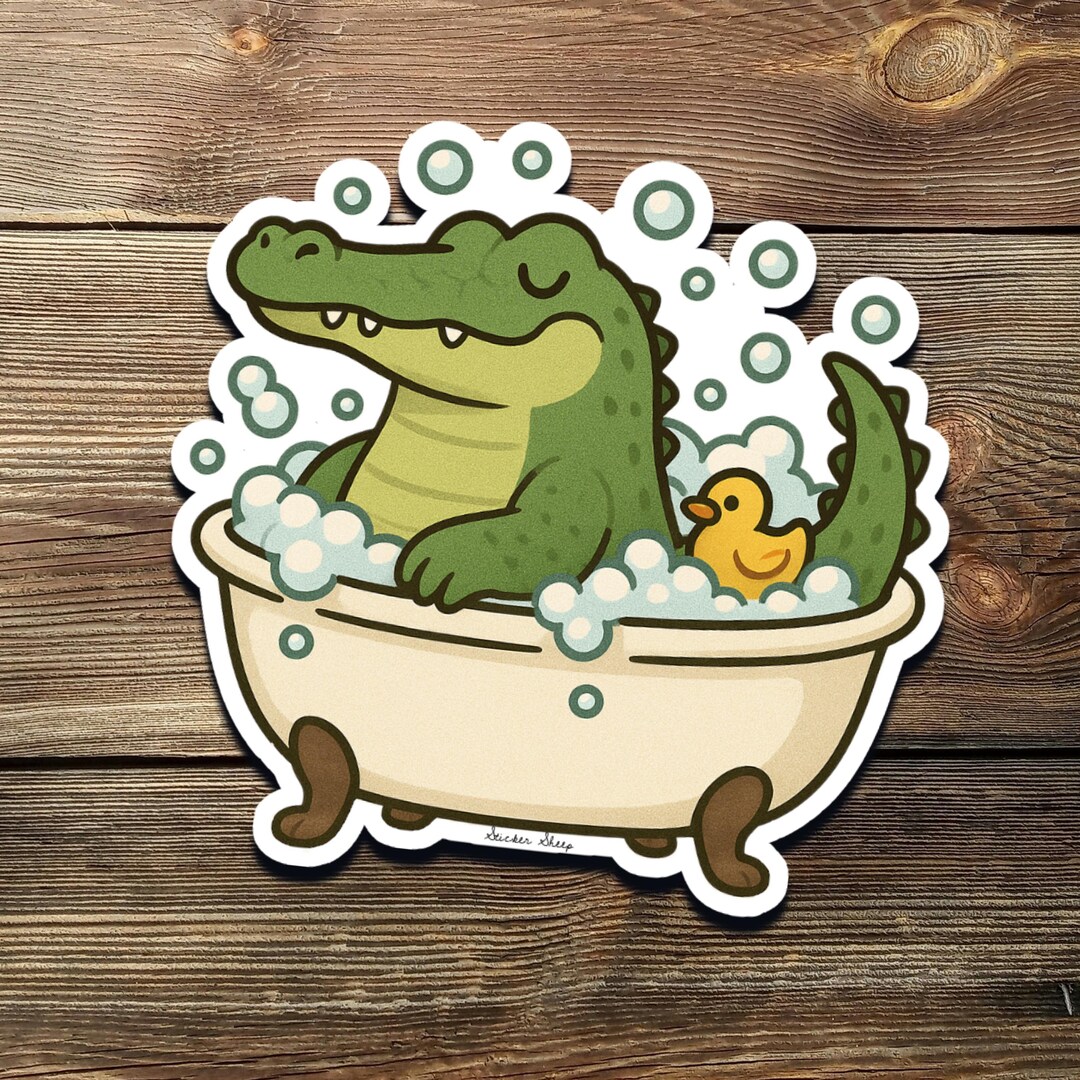 Relaxing Alligator Bubble Bath Vinyl Sticker – Waterproof Animal Decal ...