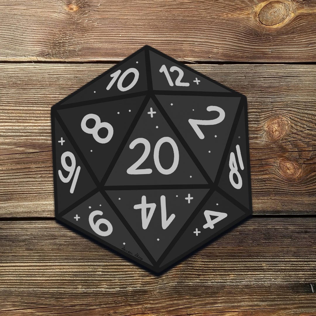 Black D20 Dice Sticker: Waterproof Vinyl Decal for RPG Gamers - Etsy
