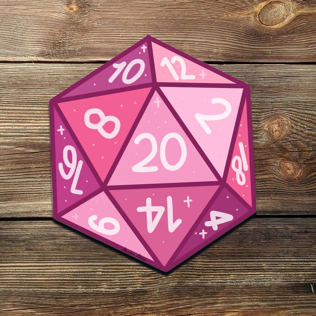 Pink D20 Dice Sticker Cute Kawaii RPG Vinyl Decal for Dnd Players Dice ...