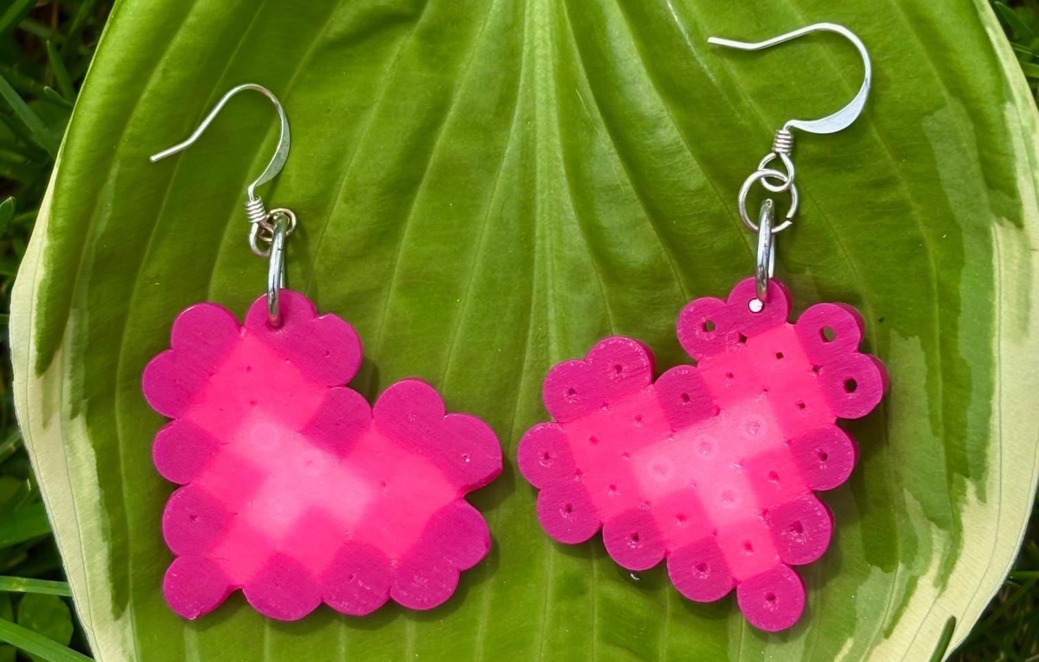 Perler Bead Heart Eartings - Etsy