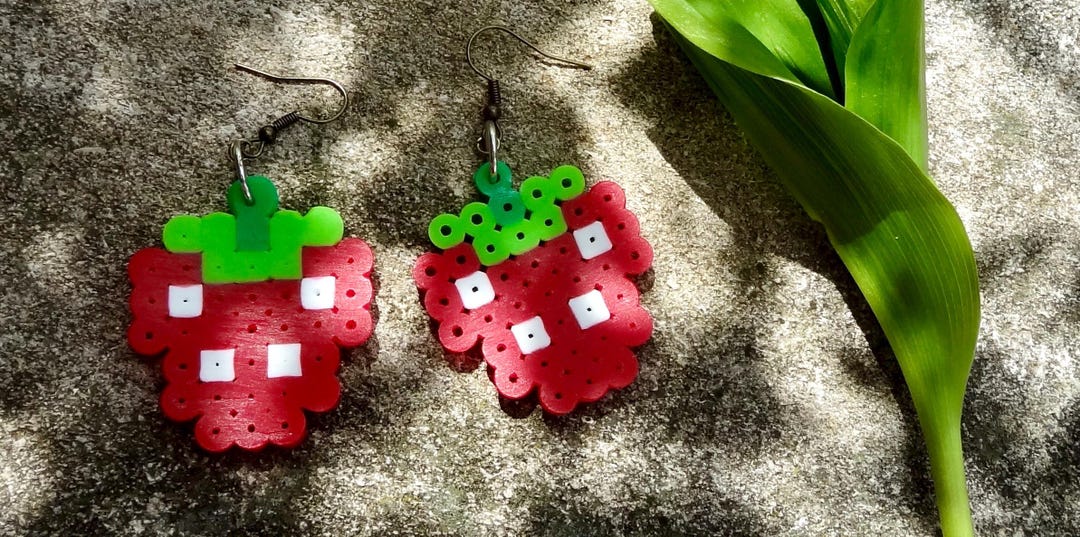 Perler Bead Strawberry Earrings - Etsy