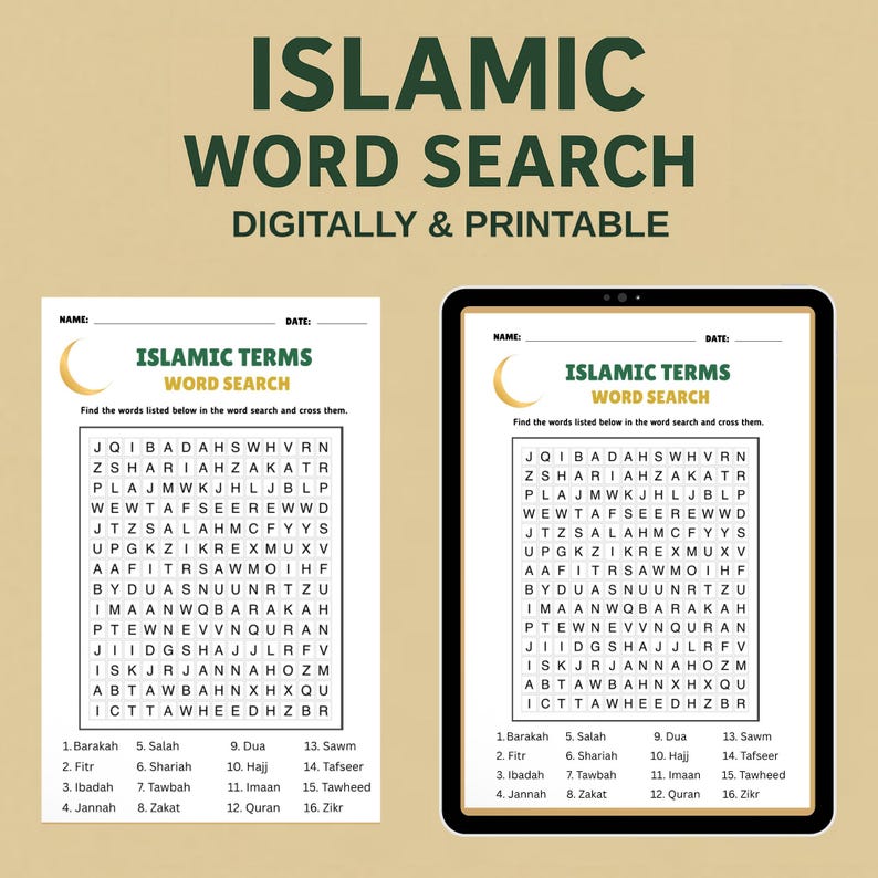 Islamic Word Search Puzzle: Muslim Kids Learning (PDF Pattern) - Etsy