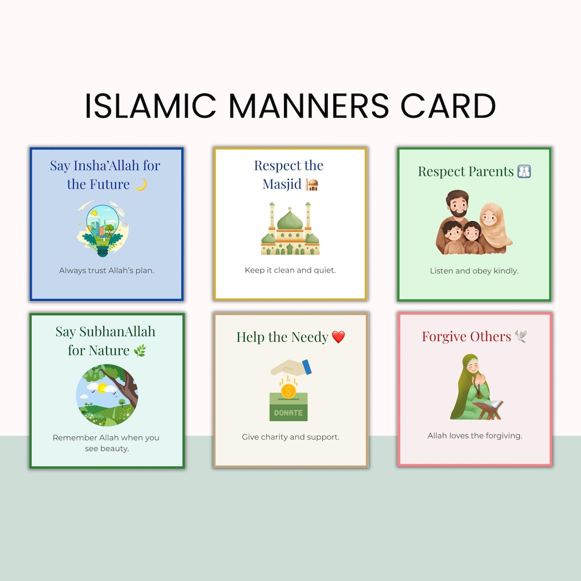 Islamic Manners Flashcards: Muslim Kids Learning Cards (digital ...