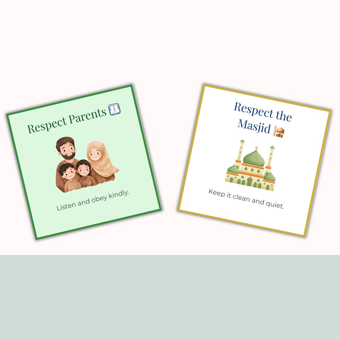 Islamic Manners Flashcards: Muslim Kids Learning Cards (digital ...