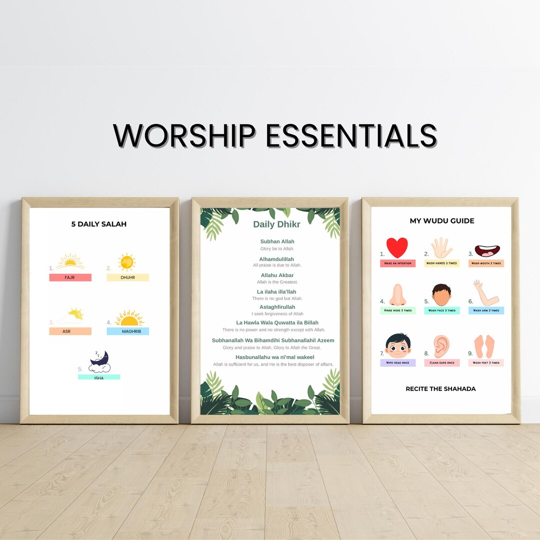 Salah and Dhikr Chart Bundle, Kids Islamic Educational Guide (digital ...