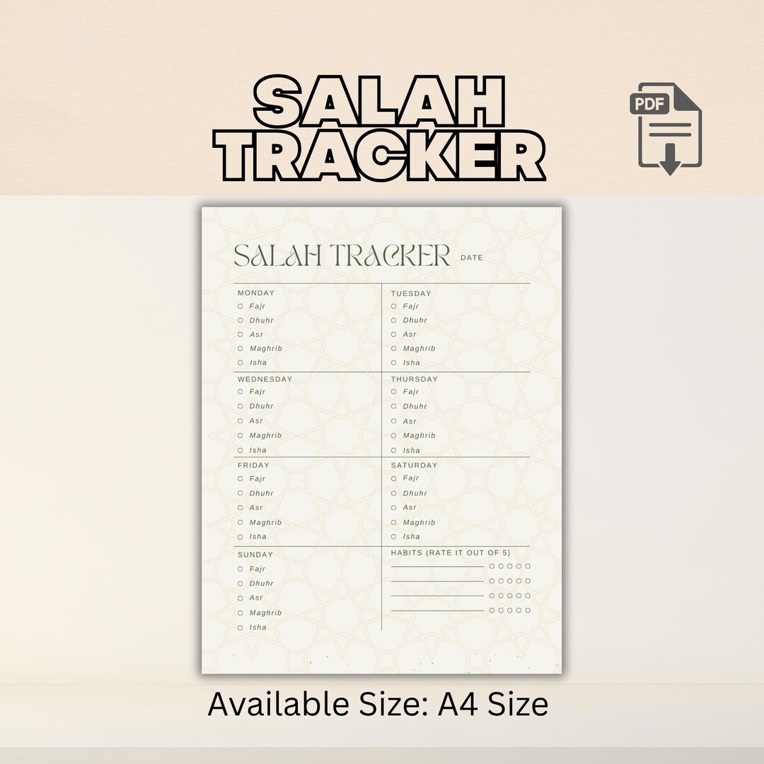 Islamic Salah Tracker Printable: Daily Islamic Namaz Chart (digital ...