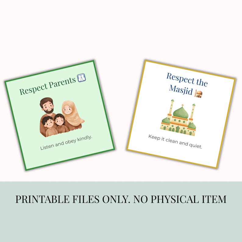 Islamic Manners Flashcards: Muslim Kids Learning Cards (digital ...