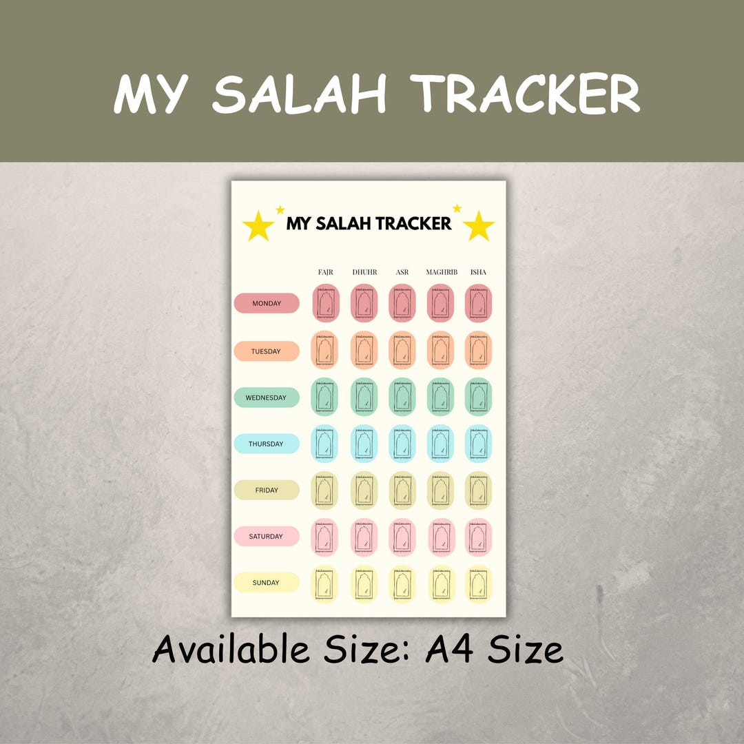 Islamic Salah Print, Salah Tracker, Prayer Tracker, Daily Salah Tracker ...