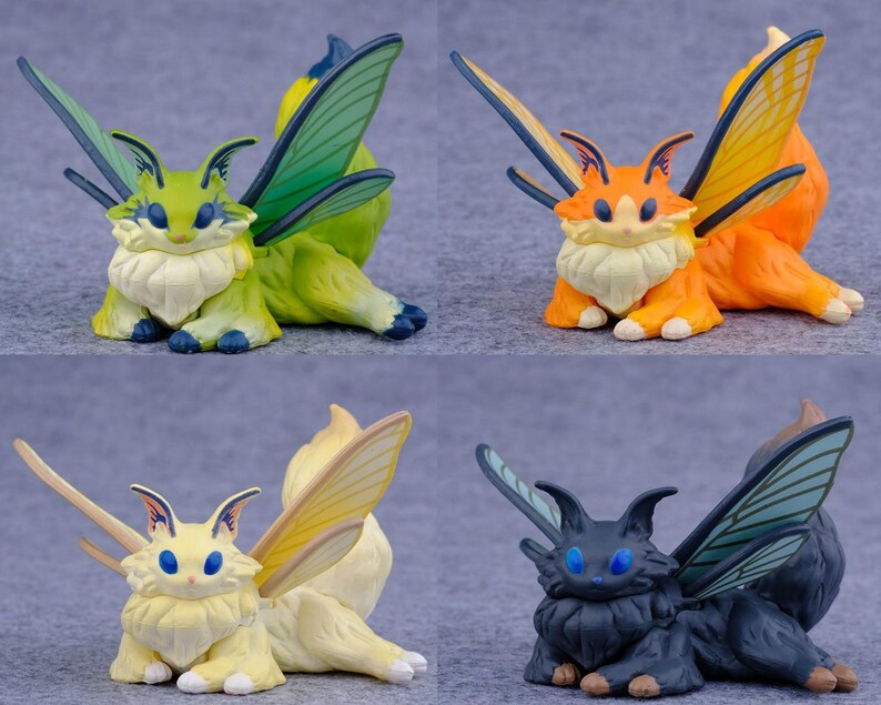 Kawaii Butterfly Cat Figurine Set – PVC Cartoon Moth Cat Toy Statue ...