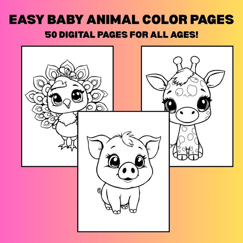 50 Adorable Baby Animals Coloring Pages – Instant Download, Cute Animal ...