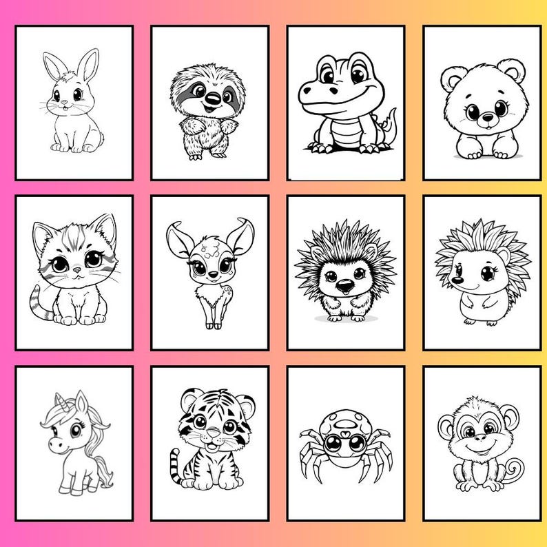50 Adorable Baby Animals Coloring Pages – Instant Download, Cute Animal ...