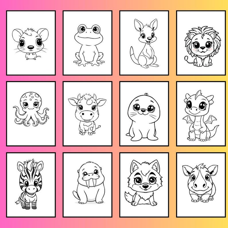 50 Adorable Baby Animals Coloring Pages – Instant Download, Cute Animal ...