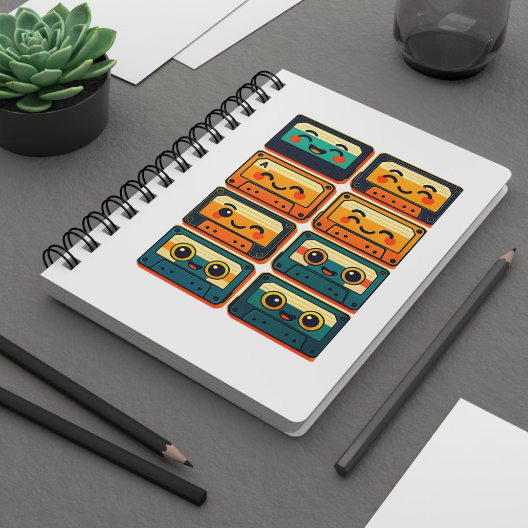 Retro Cassette Tapes Spiral Bound Journal, Colorful Notebook, Music ...