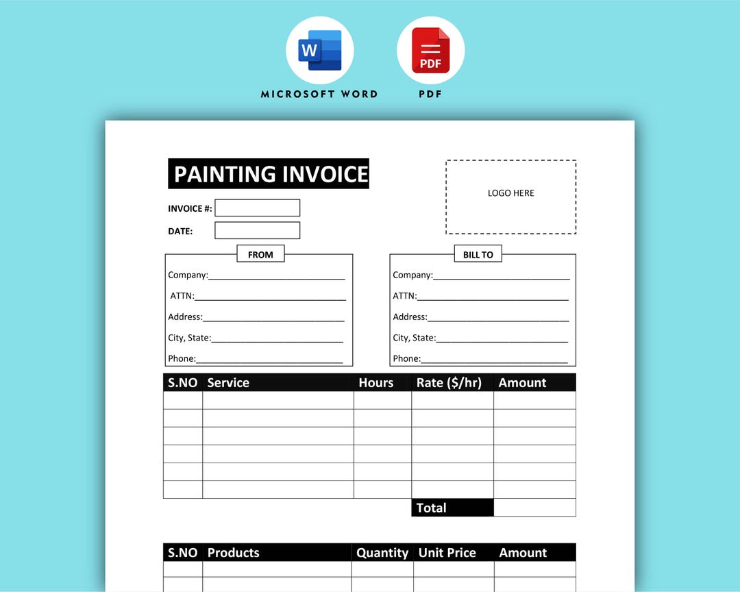 Painting Invoice. Minimalist Paint Invoice Template, Invoice Editable ...