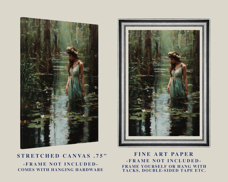 Mystical Swamp Goddess Art Print, Ethereal Spirit in Water With Lilies ...