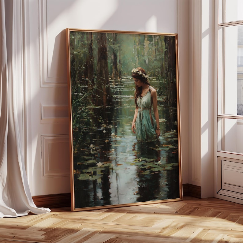 Mystical Swamp Goddess Art Print, Ethereal Spirit in Water With Lilies ...