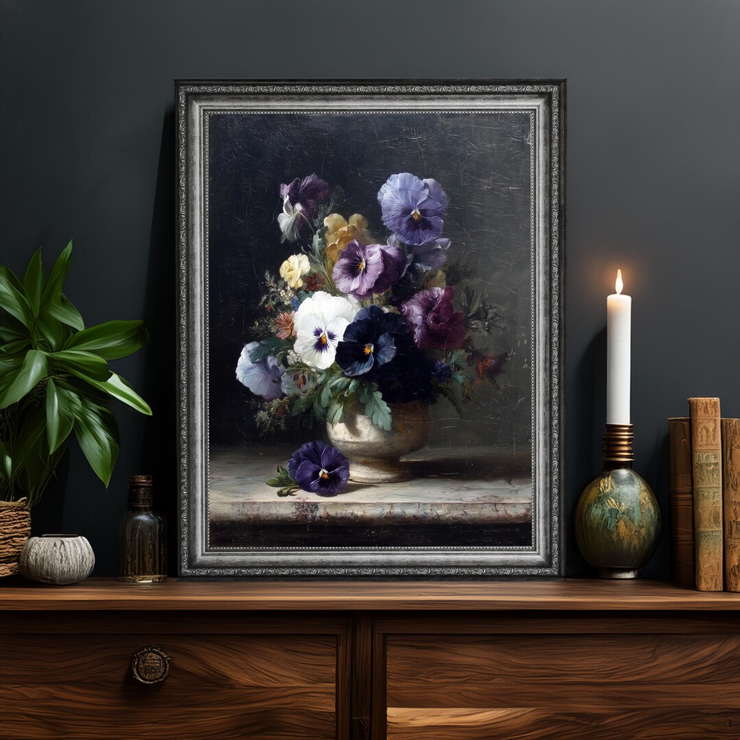 Victorian Pansy Still Life Art Print: Moody Floral Painting - Etsy
