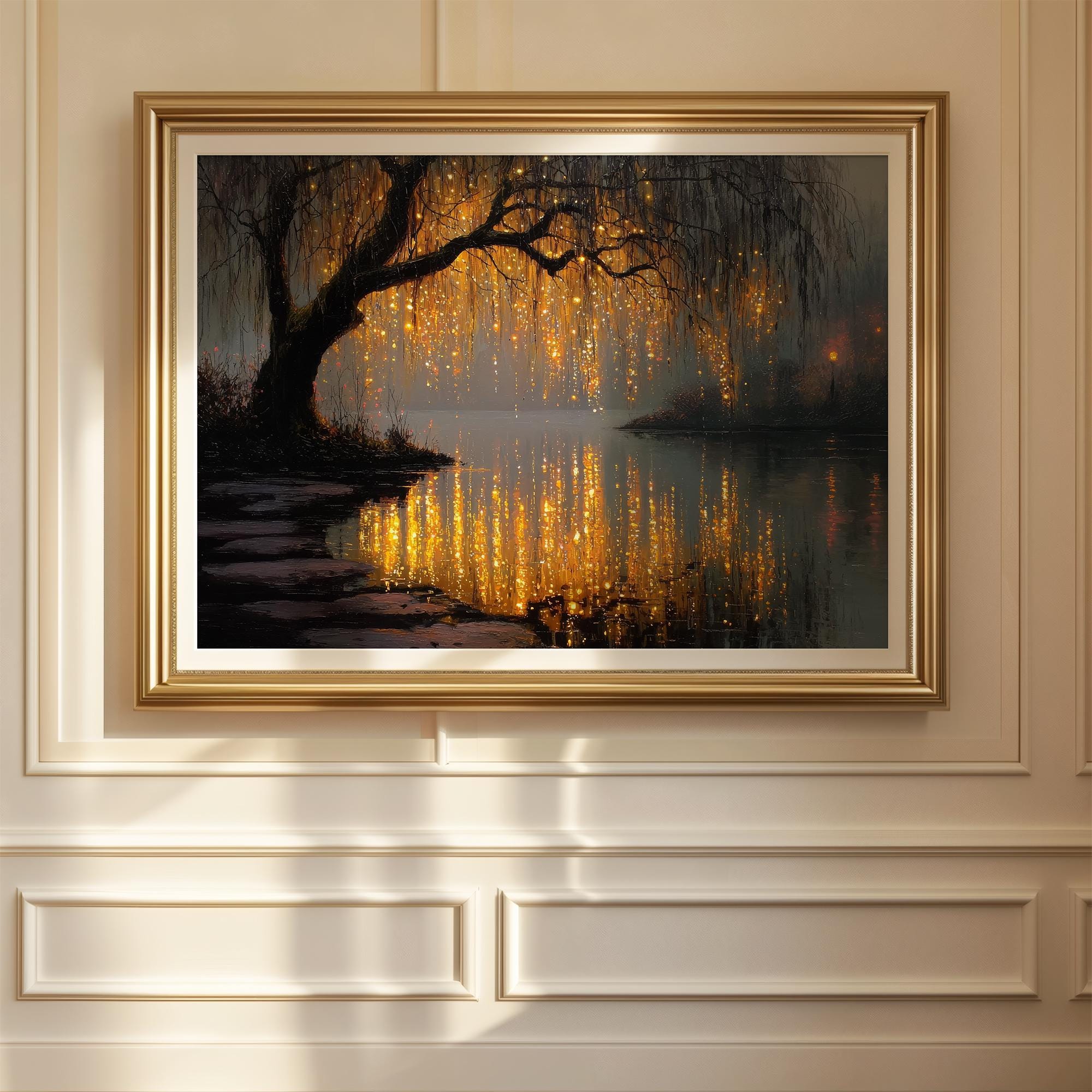 Enchanted Willow Tree Fairy Lights Art Print, Moody Magic Lake ...