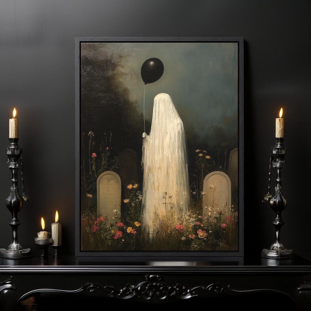Gothic Ghost Cemetery Art Print: Black Balloon, Funeral Flowers - Etsy